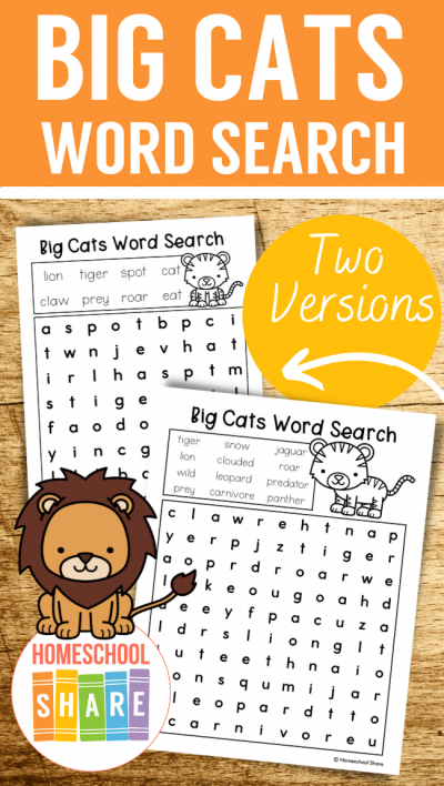 Big Cats Word Search - Homeschool Share