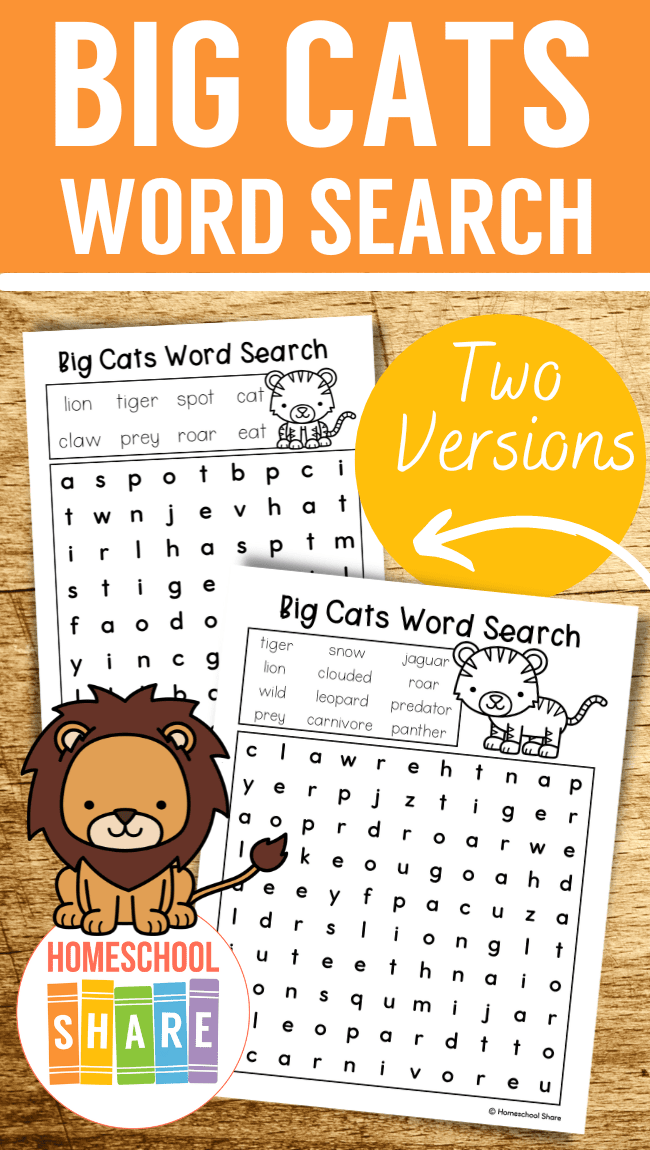Big Cats Word Search - Homeschool Share