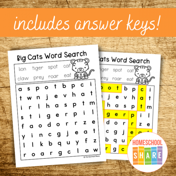 Big Cats Word Search - Homeschool Share