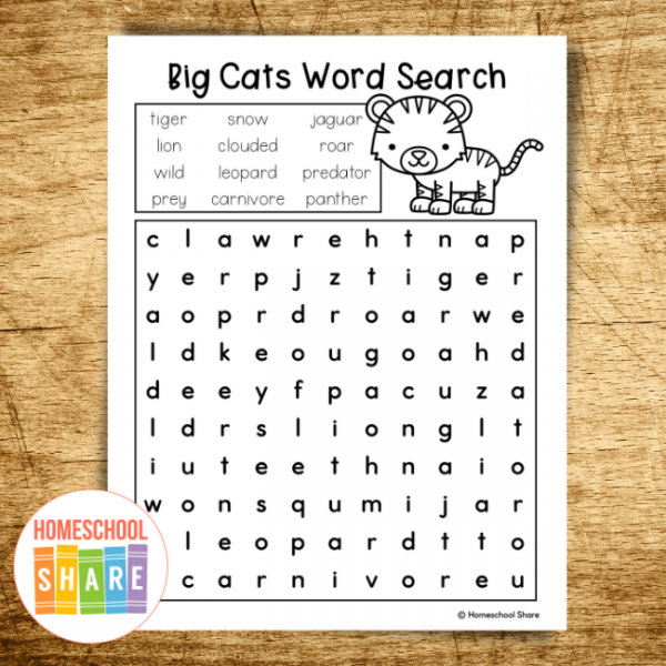 Big Cats Word Search - Homeschool Share