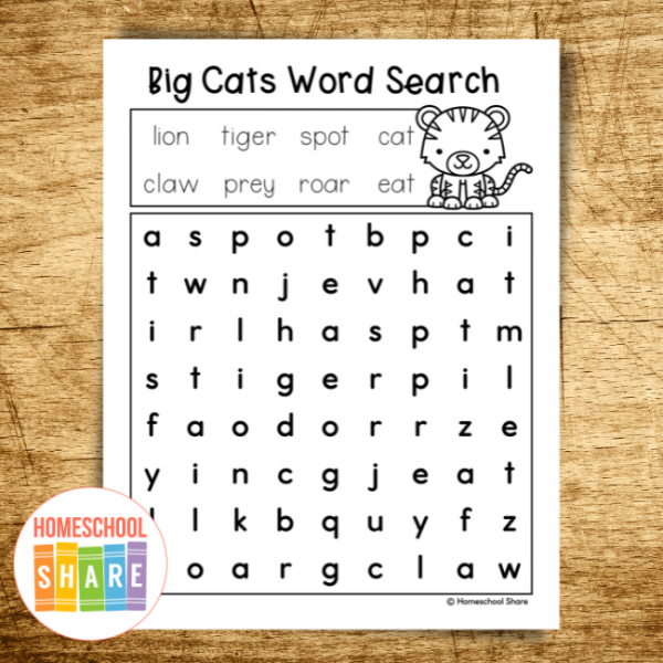 Big Cats Word Search - Homeschool Share