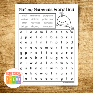 Marine Mammals Word Search - Homeschool Share