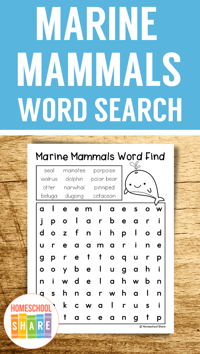 Marine Mammals Word Search - Homeschool Share