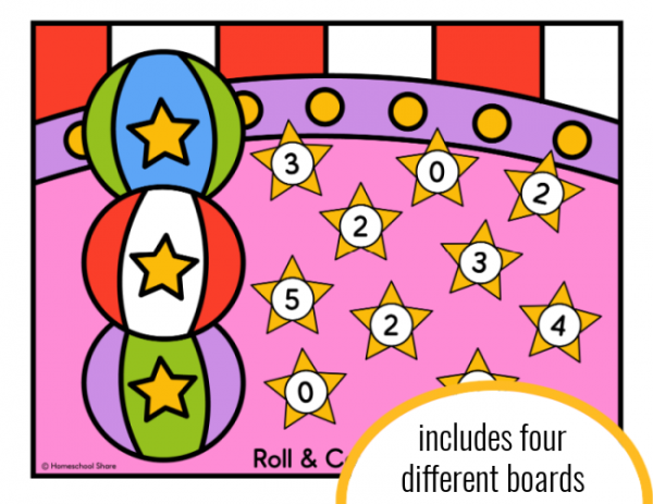Circus Roll and Cover Math Games - Homeschool Share