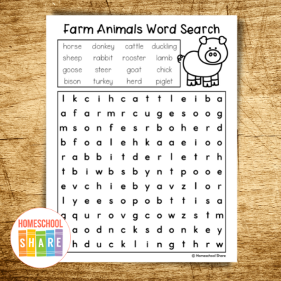 Farm Animals Word Search - Homeschool Share