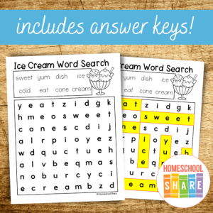 Free Ice Cream Word Search - Homeschool Share