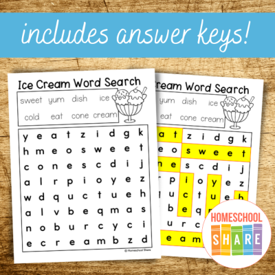 Free Ice Cream Word Search - Homeschool Share