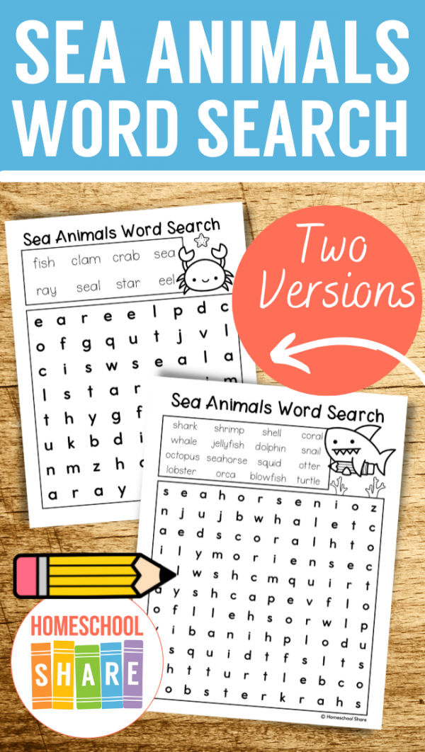Sea Animals Word Search (free!) - Homeschool Share