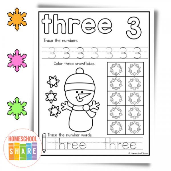 Winter Number Tracing Worksheets - Homeschool Share