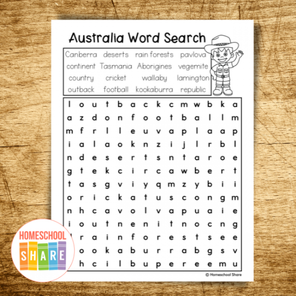 Australia Word Search (free!) - Homeschool Share