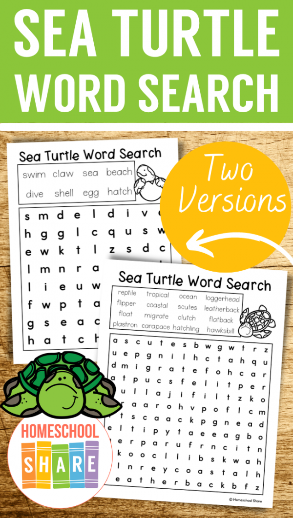 Sea Turtle Word Search (free!) - Homeschool Share