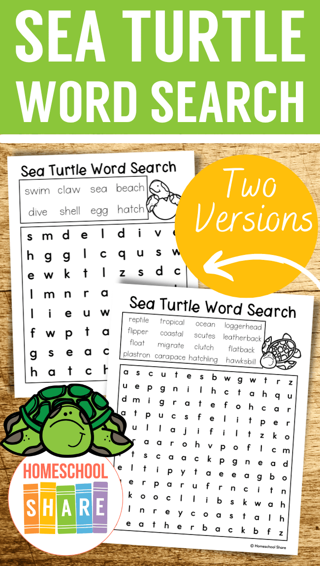 Sea Turtle Word Search (free!) - Homeschool Share