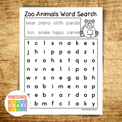 Zoo Animals Word Search (free!) - Homeschool Share