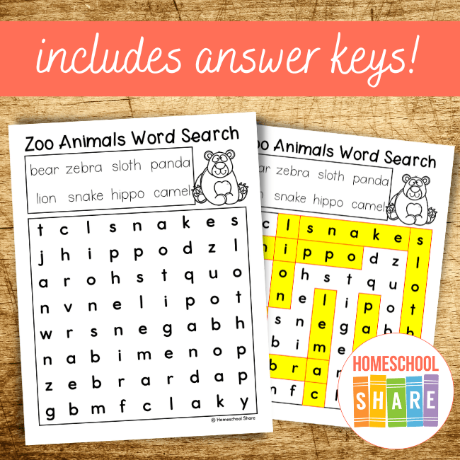 Zoo Animals Word Search free Homeschool Share