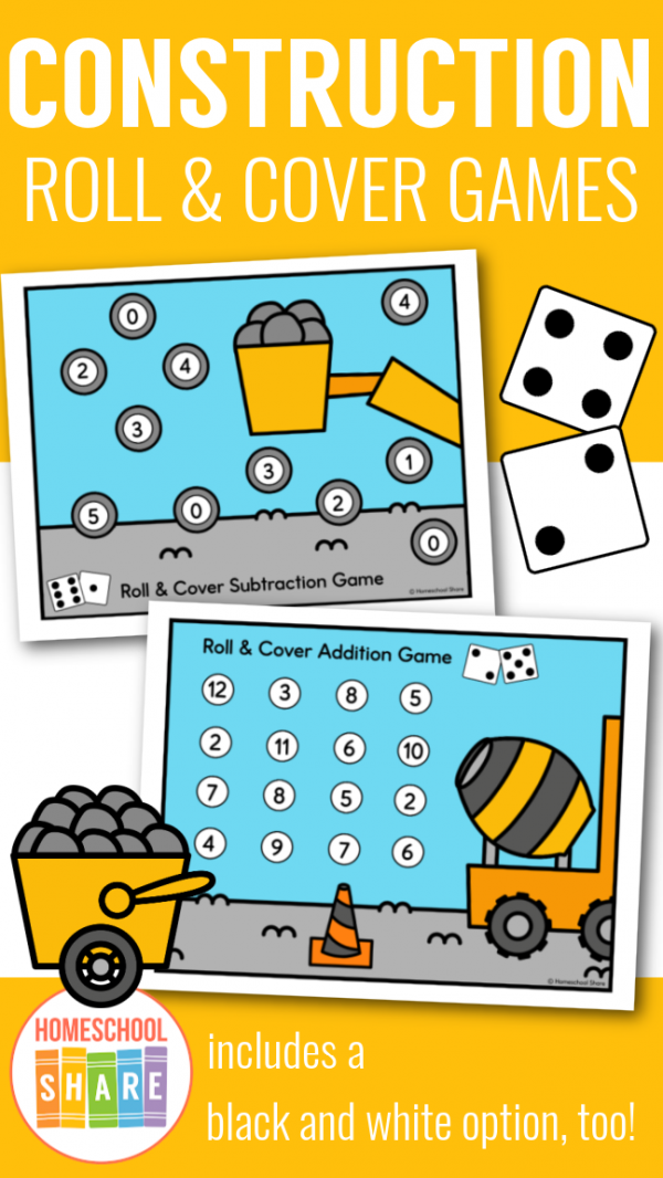 Construction Roll and Cover Dice Games - Homeschool Share