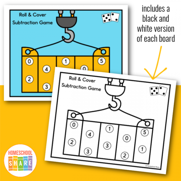 Construction Roll and Cover Dice Games - Homeschool Share