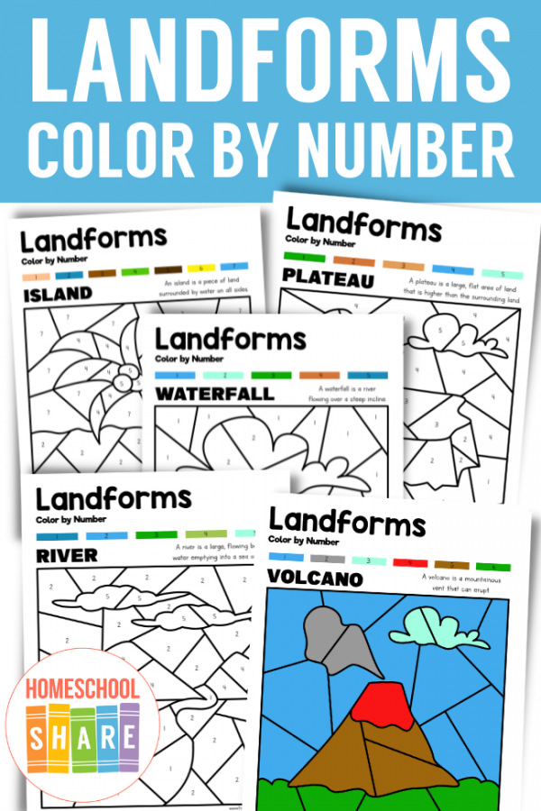 Landforms Color by Number Printables - Homeschool Share