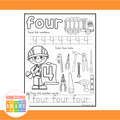 Construction Themed Number Tracing Worksheets - Homeschool Share