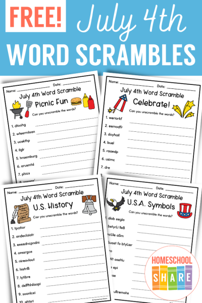Fourth of July Word Scramble - Homeschool Share