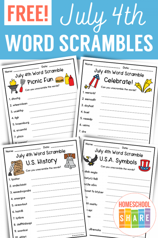 Fourth of July Word Scramble - Homeschool Share