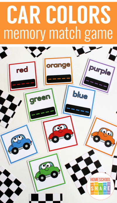 Car Colors Memory Game Printable - Homeschool Share