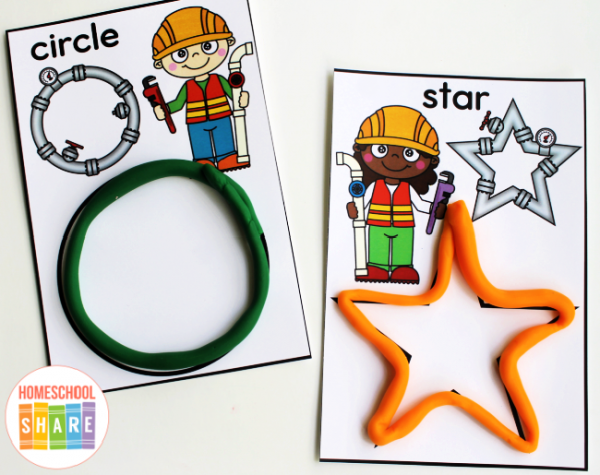 Construction Themed Shape Playdough Mats (free printable!) - Homeschool ...