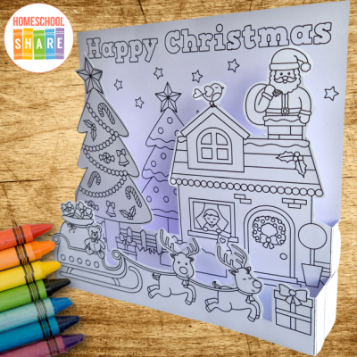 Printable Christmas Activity: Color a 3D Scene - Homeschool Share