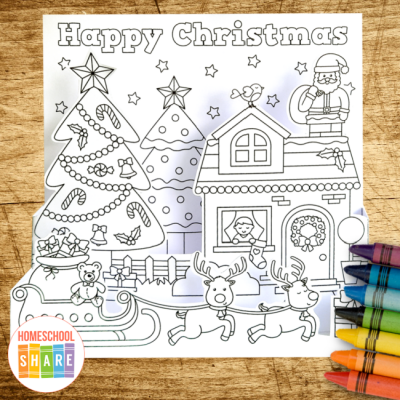 Printable Christmas Activity: Color a 3D Scene - Homeschool Share