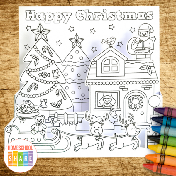 Printable Christmas Activity: Color a 3D Scene - Homeschool Share