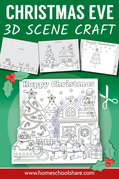 Printable Christmas Activity: Color a 3D Scene - Homeschool Share