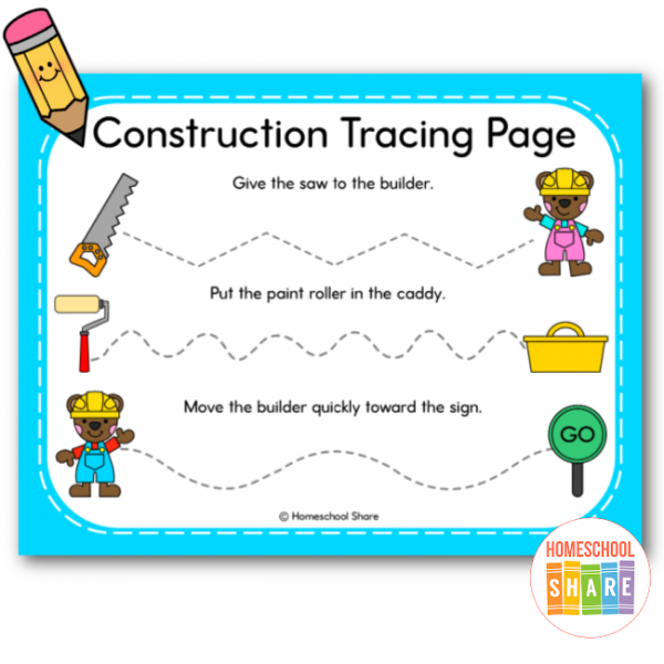 Construction Themed Tracing Worksheets - Homeschool Share
