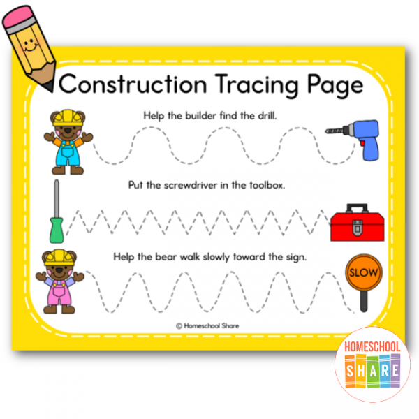 Construction Themed Tracing Worksheets - Homeschool Share
